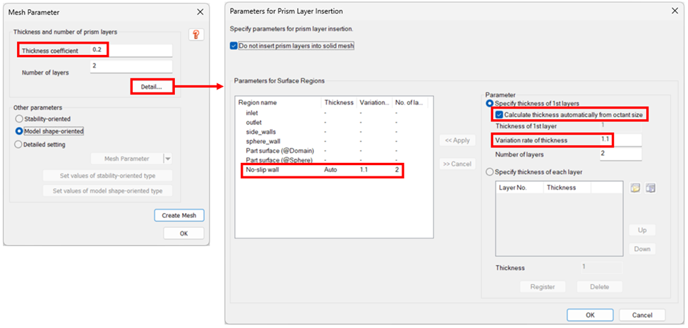 How to control prism layer thickness in scFLOW